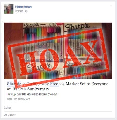 Free Sharpie "12th Anniversary" scam spreads on Facebook ...