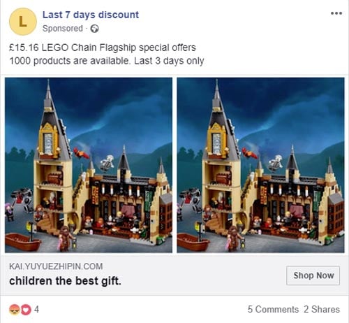 Fake LEGO website promoted through Facebook's sponsored adverts ...