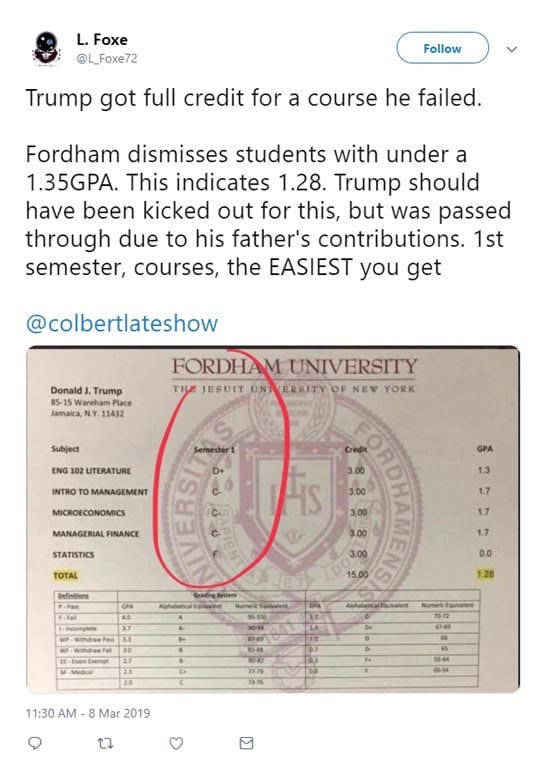 Does post show President Trump's Fordham University transcript? Fact ...