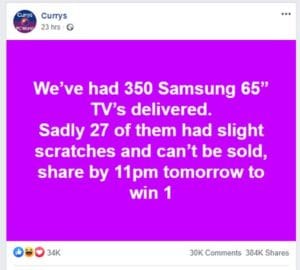 Is Curry's giving away scratched 65inch TVs? Fact Check - ThatsNonsense.com