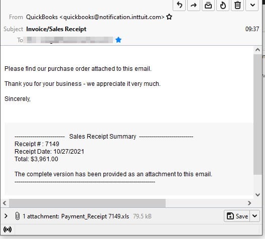 Malicious email claiming to be Quickbooks invoice attempts to install ...