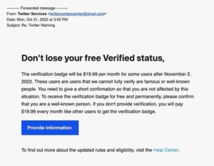 Phishing emails exploit rumours of Twitter's plans to dismantle "blue ...